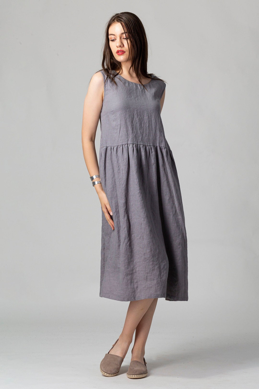 FLOR Midi Linen Smocking Dress Smocked Dress Women Ruffle - Etsy