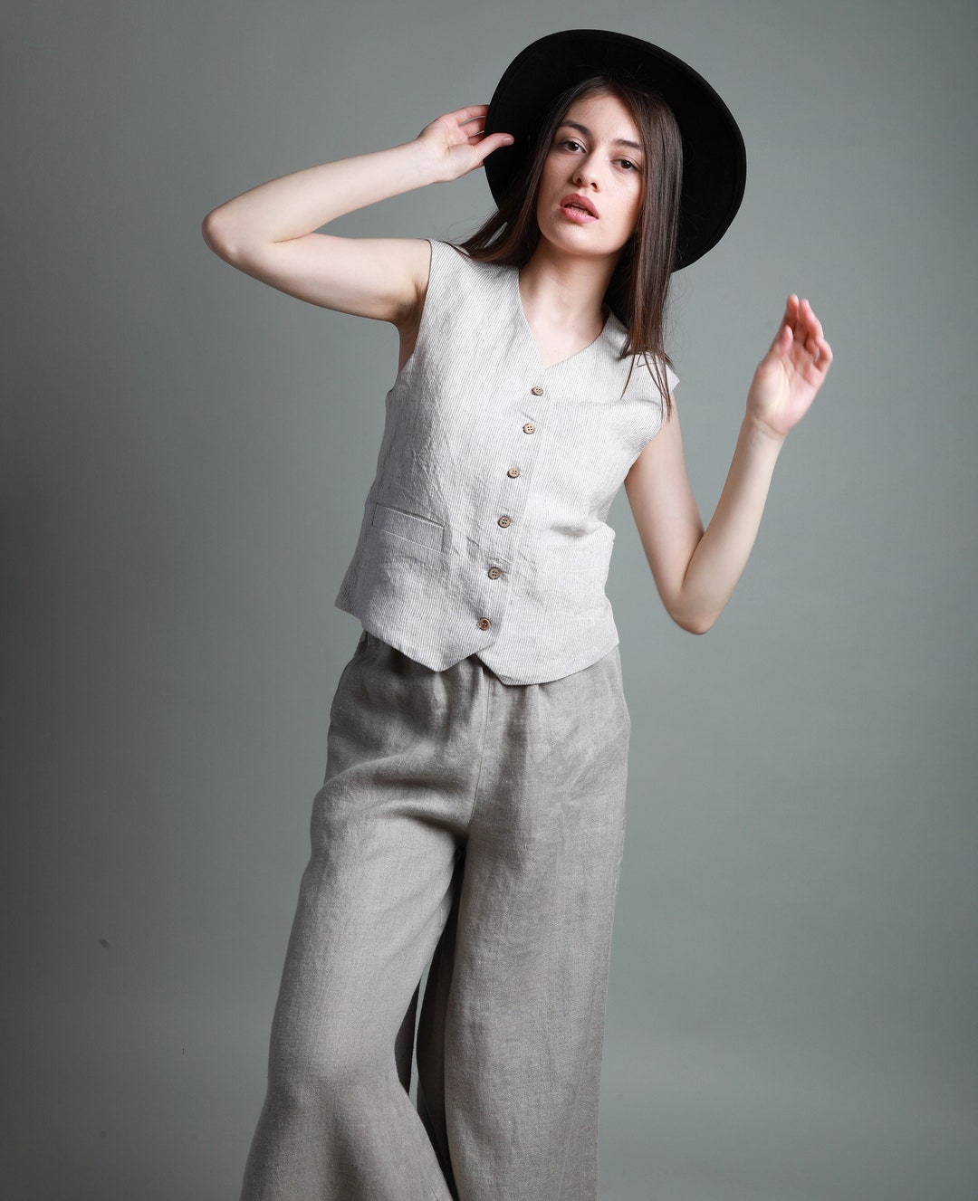 Handmade Linen Cropped Waistcoat: Women's Sustainable Vest With ...