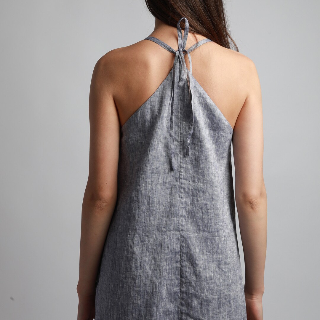 SIERRA Double Layered Open Back Midi Linen Dress With Pockets and Laced ...