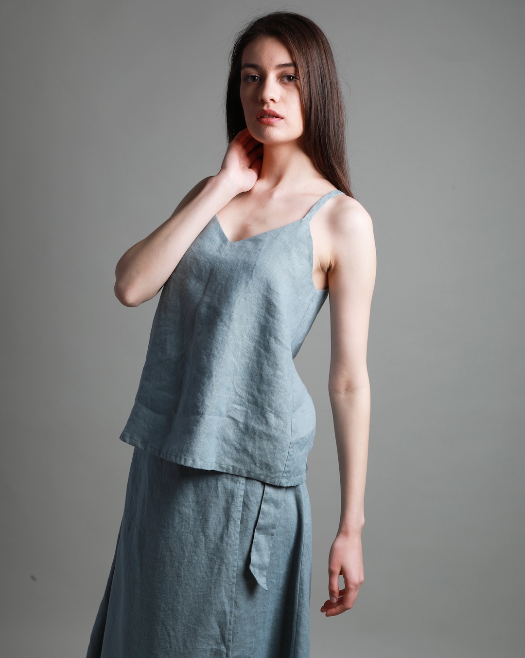 Loose V-neck Linen Tank Top INES, Linen Cami Top, Linen Camisole Shirt ...