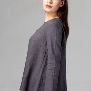 READY TO SHIP Dark Grey Long Sleeve Flared Linen Top | Swing Linen Top ...
