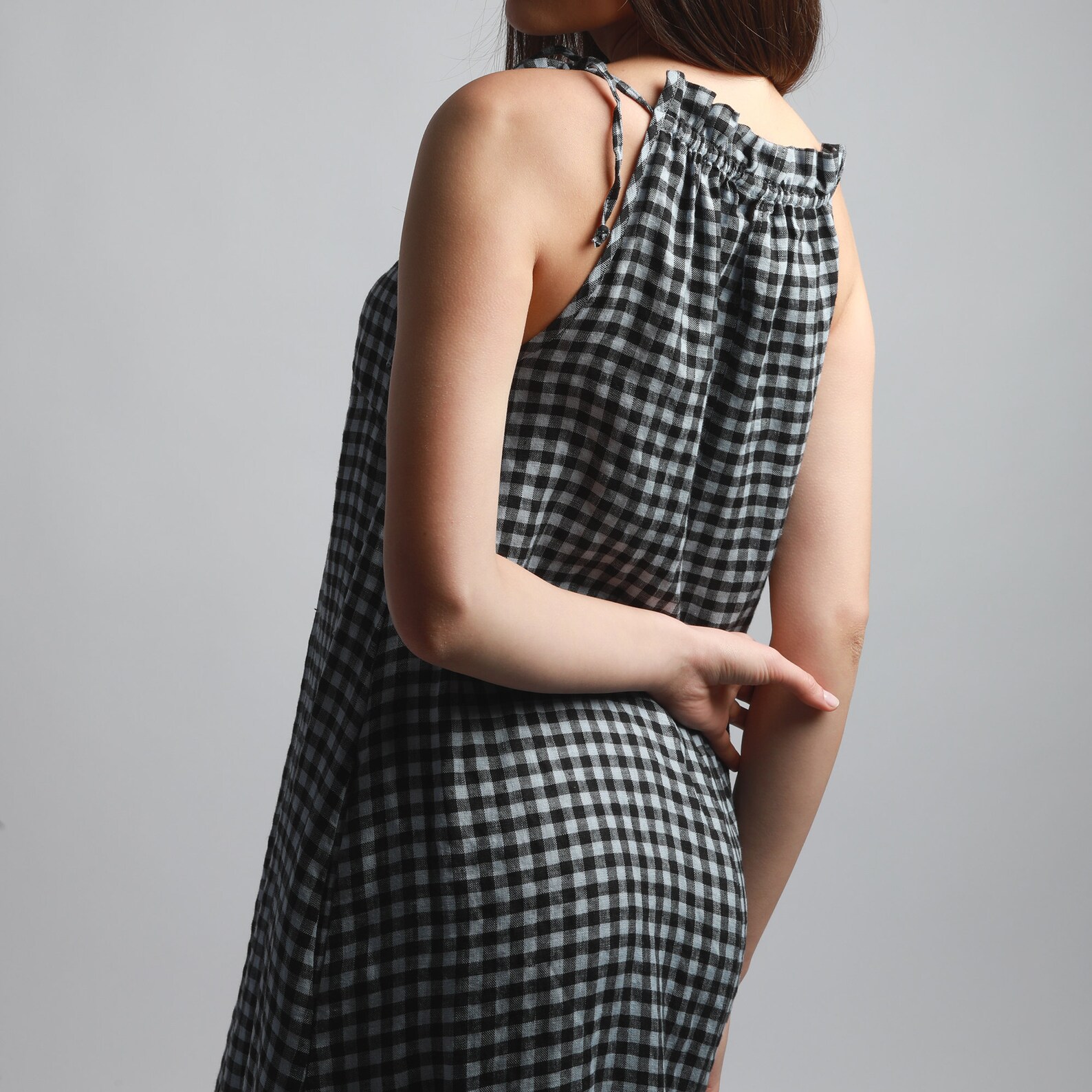 CLOVER Maxi Halter Linen Dress With Ruffles, Romantic Linen Dress ...