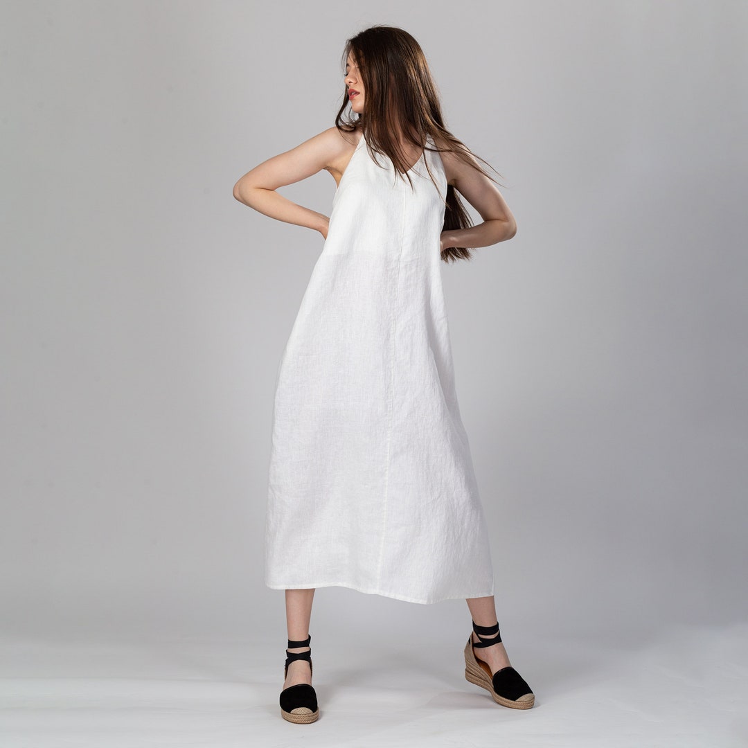 SIERRA Open Back Linen Dress, Racer Back Slip Dress, Linen Wedding ...