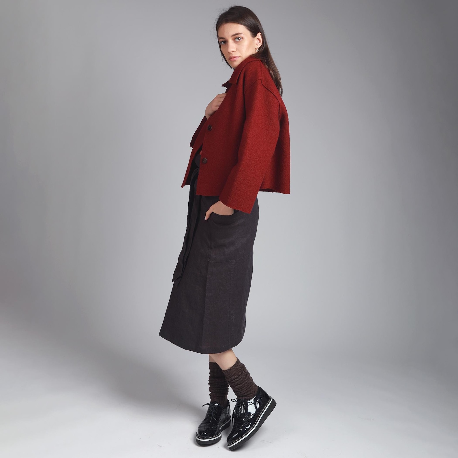 FRANKIE Cropped Unlined Boiled Wool Cape Cardigan, Fall/spring Clothing ...
