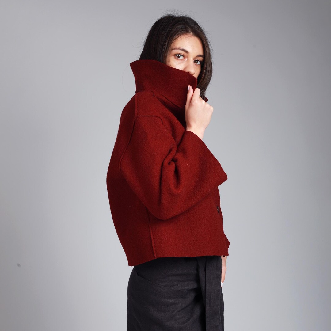 FRANKIE Cropped Unlined Boiled Wool Cape Cardigan, Fall/spring Clothing ...