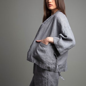 Elegant Light Kimono Style Linen Jacket OONA - Available in Multiple ...