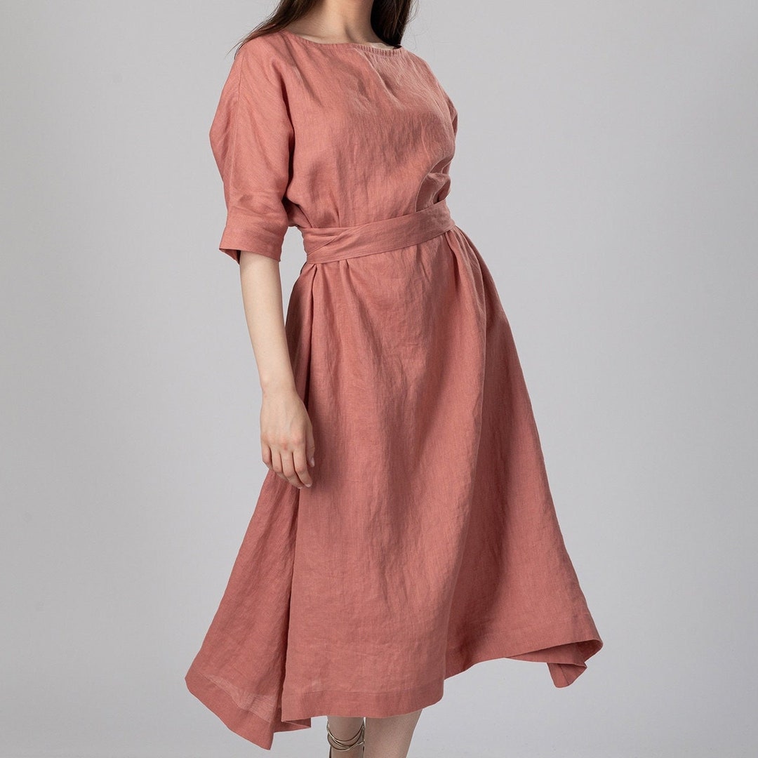 Loose Flared Dropped Shoulder Fall Linen Dress With Pockets Linen Dress ...