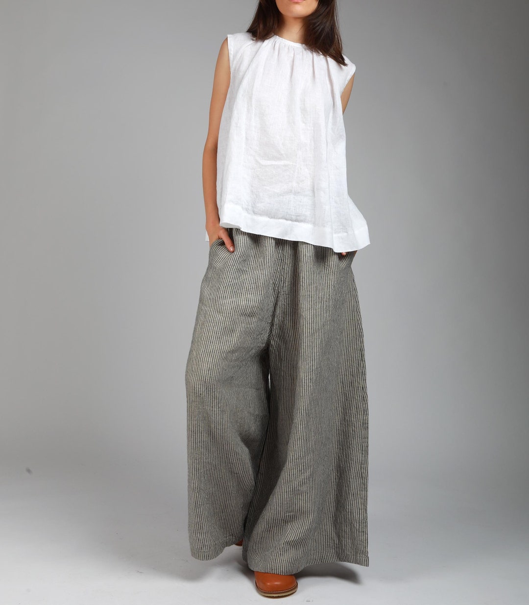 MARGOT Extra Wide Linen Pants With Pockets, Boho Linen Pants, Loose ...
