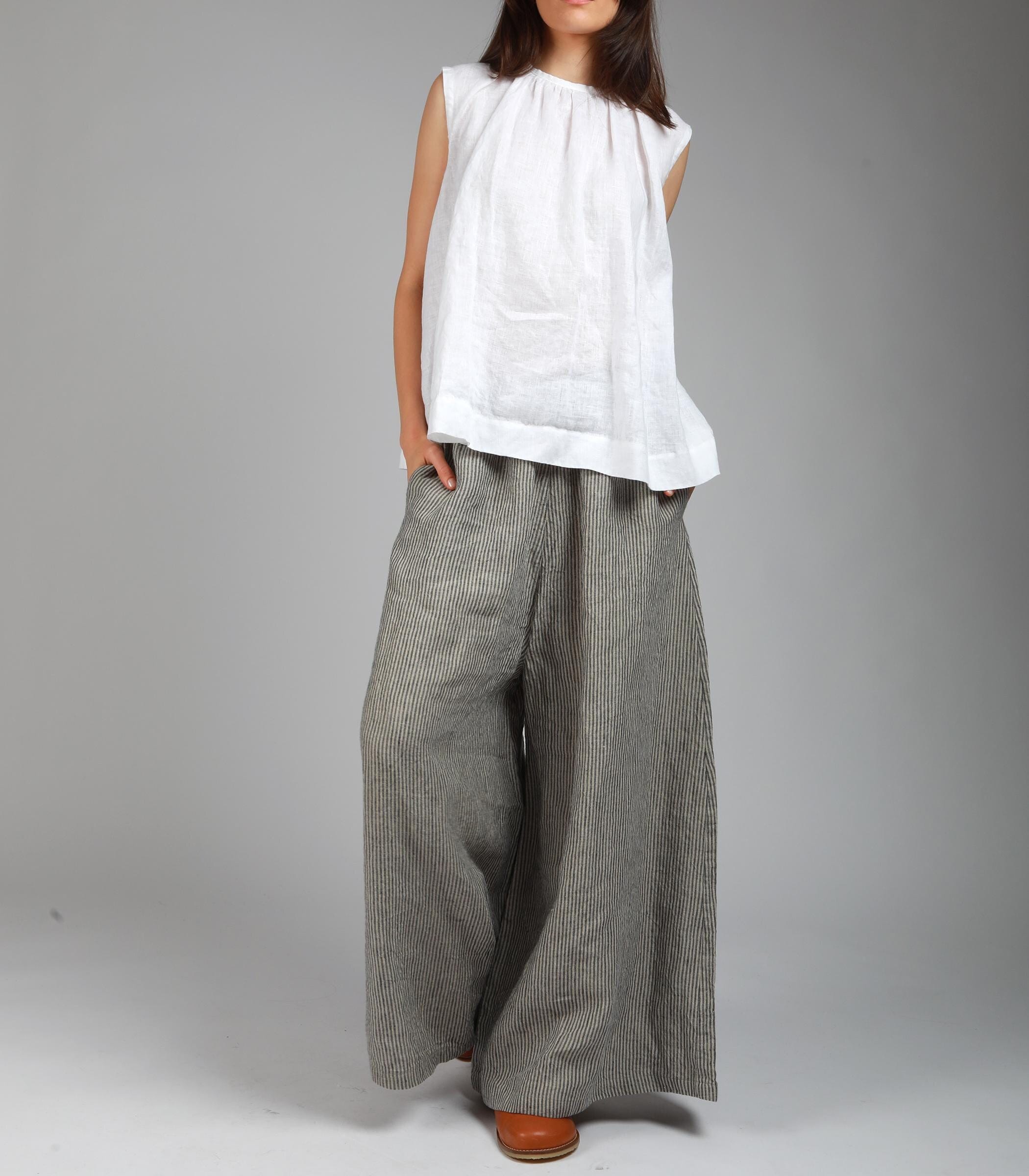 MARGOT Extra Wide Linen Pants With Pockets, Boho Linen Pants, Loose ...