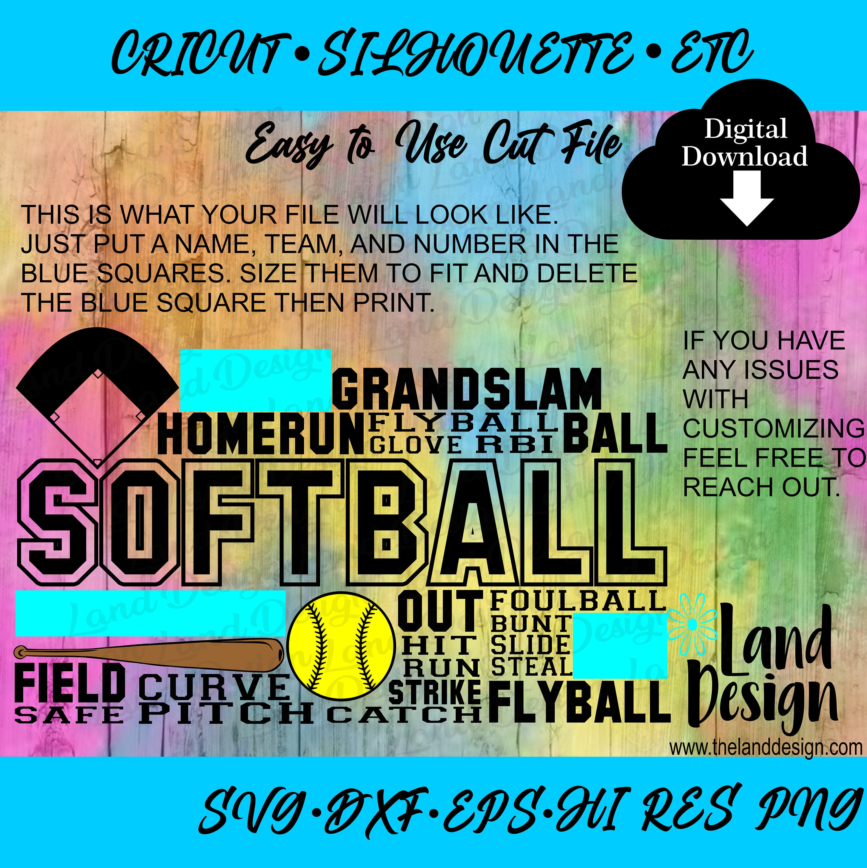 Softball Svg, Word Art, Cricut, Customizable, Silhouette, Vector ...
