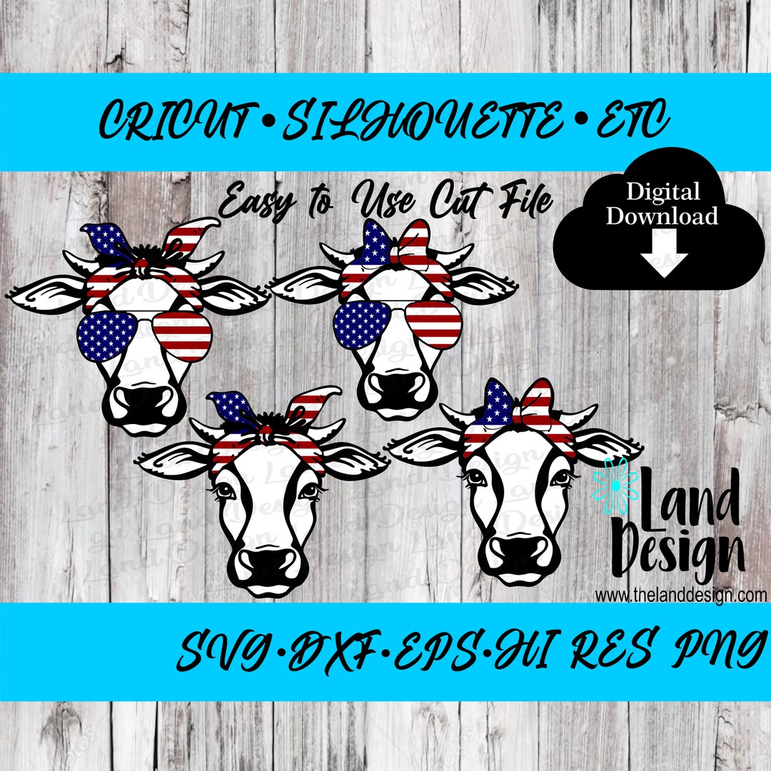 Heifer Svg, Cow, American Flag, Bandana, Bow, Glasses, Bundle, Cricut ...