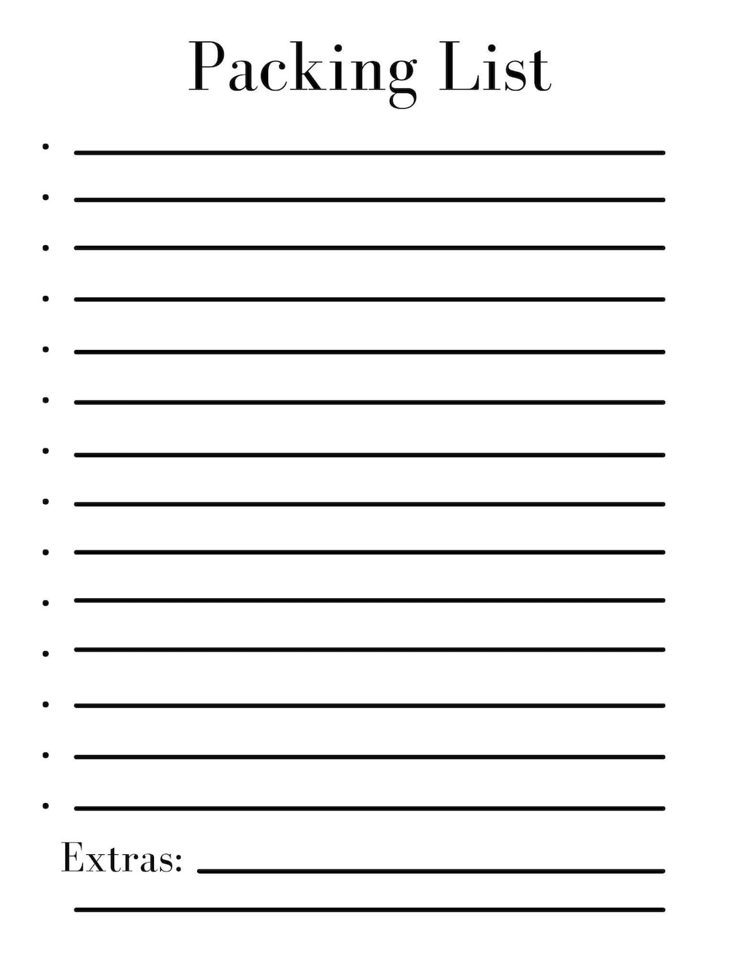 Customizable Packing List Printable - Printable Free Templates