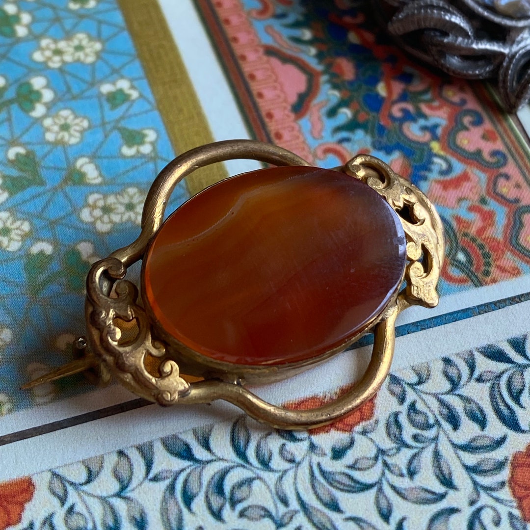 Victorian Pinchbeck Brooch With Banded Agathe Antique Pin - Etsy