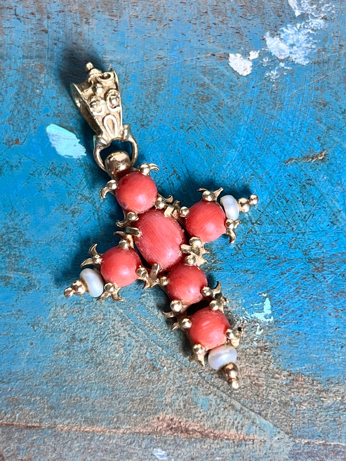 Vintage Italian Coral Cross Set With Red Coral and Pearls - Etsy