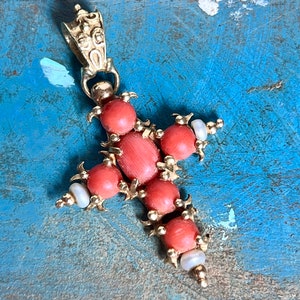 Vintage Italian Coral Cross Set With Red Coral and Pearls - Etsy