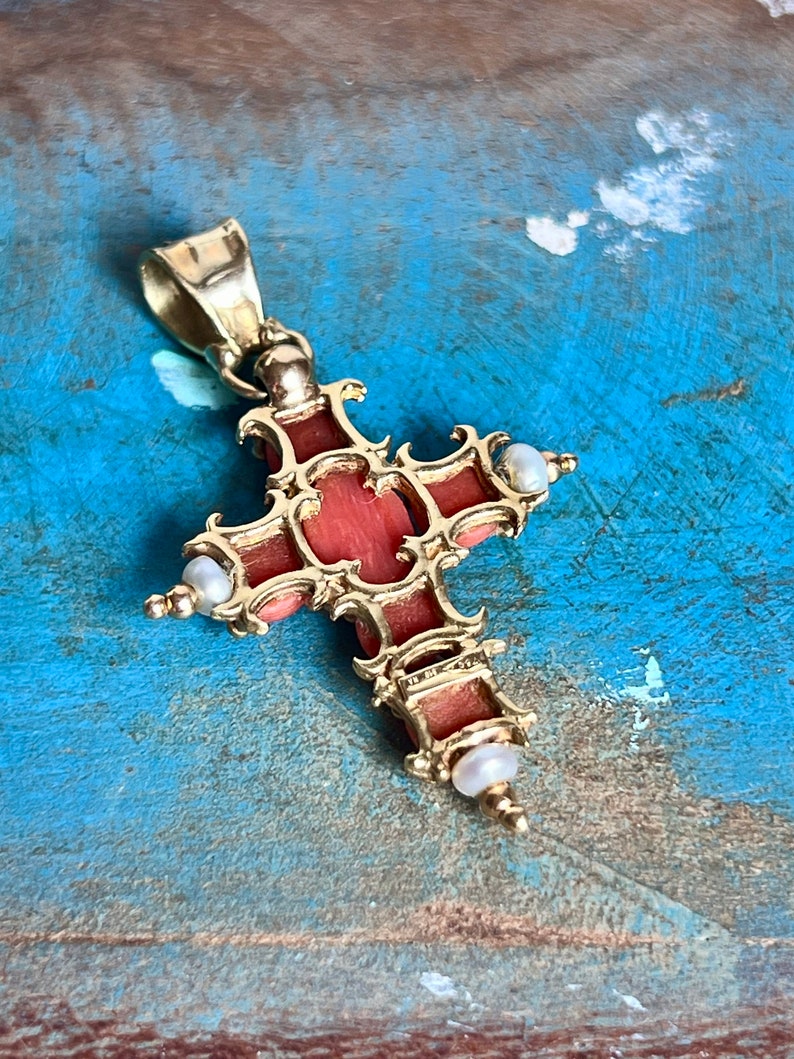 Vintage Italian Coral Cross Set With Red Coral and Pearls - Etsy