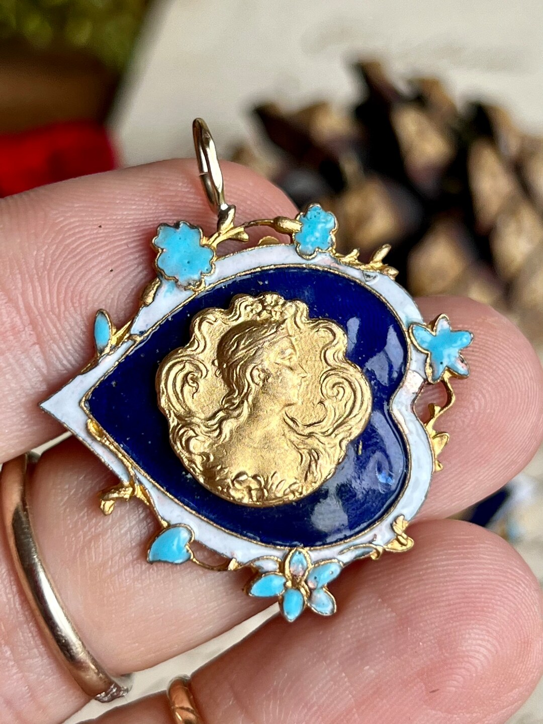 Unique Antique Art Nouveau Heart Pendants With Feminine Figures ...