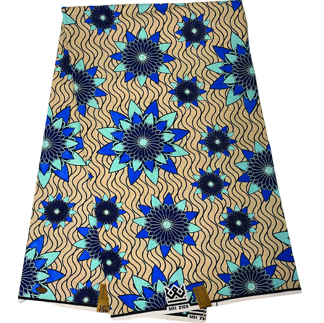 Beige and Blue African Fabric, Multicolor African Fabric/wax Holland ...