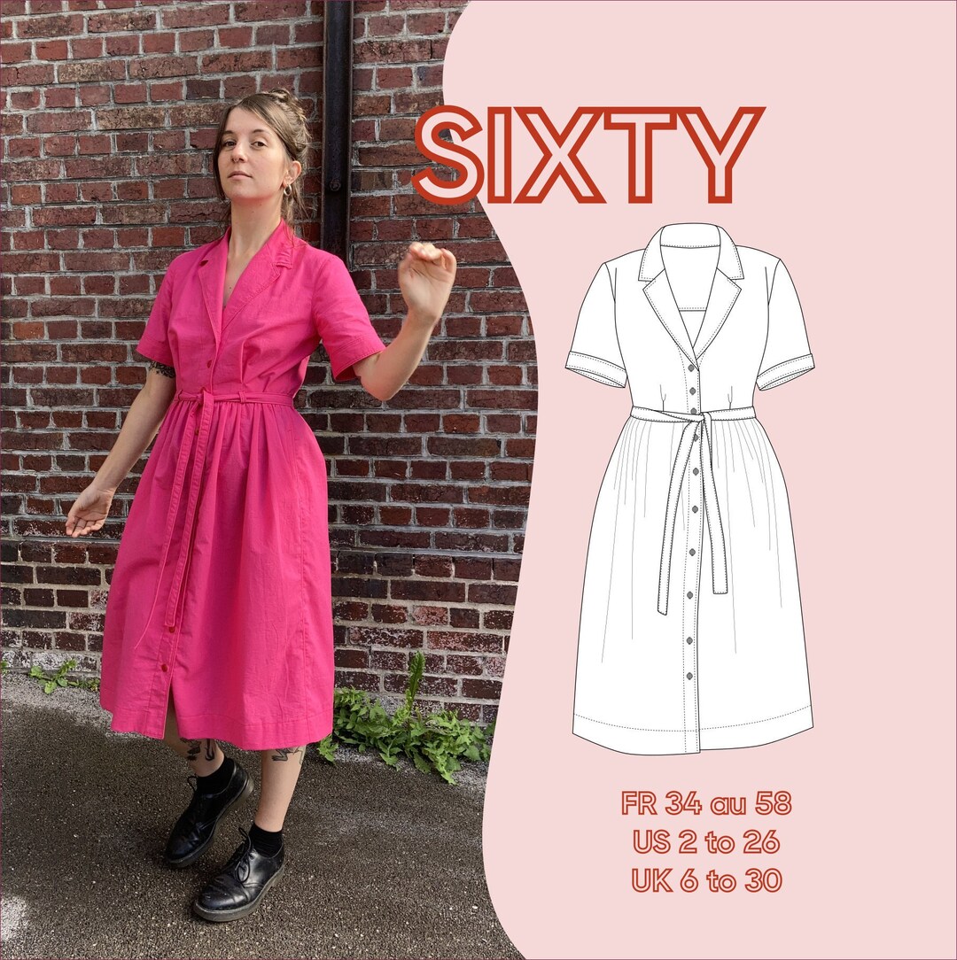 Sixty Dress Sixty Dress PDF Pattern Fr 34 to 58 US 2 to 26 UK 6 to 30 ...