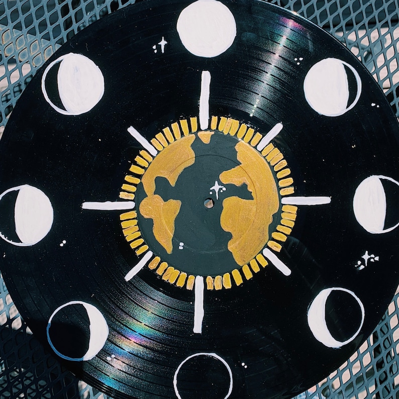 Painted Vinyl Record-moon Phases and World - Etsy