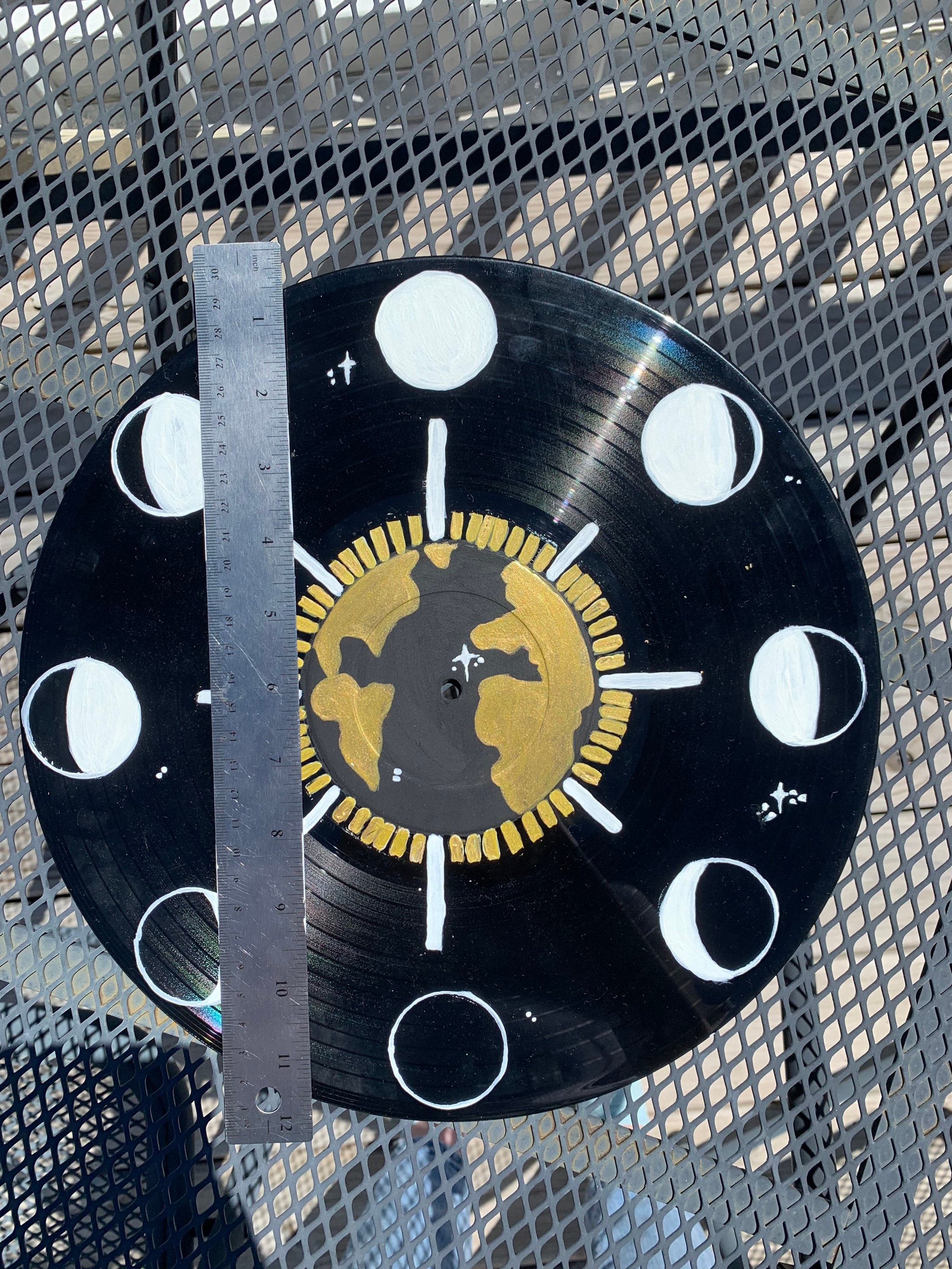 Painted Vinyl Record-moon Phases and World - Etsy