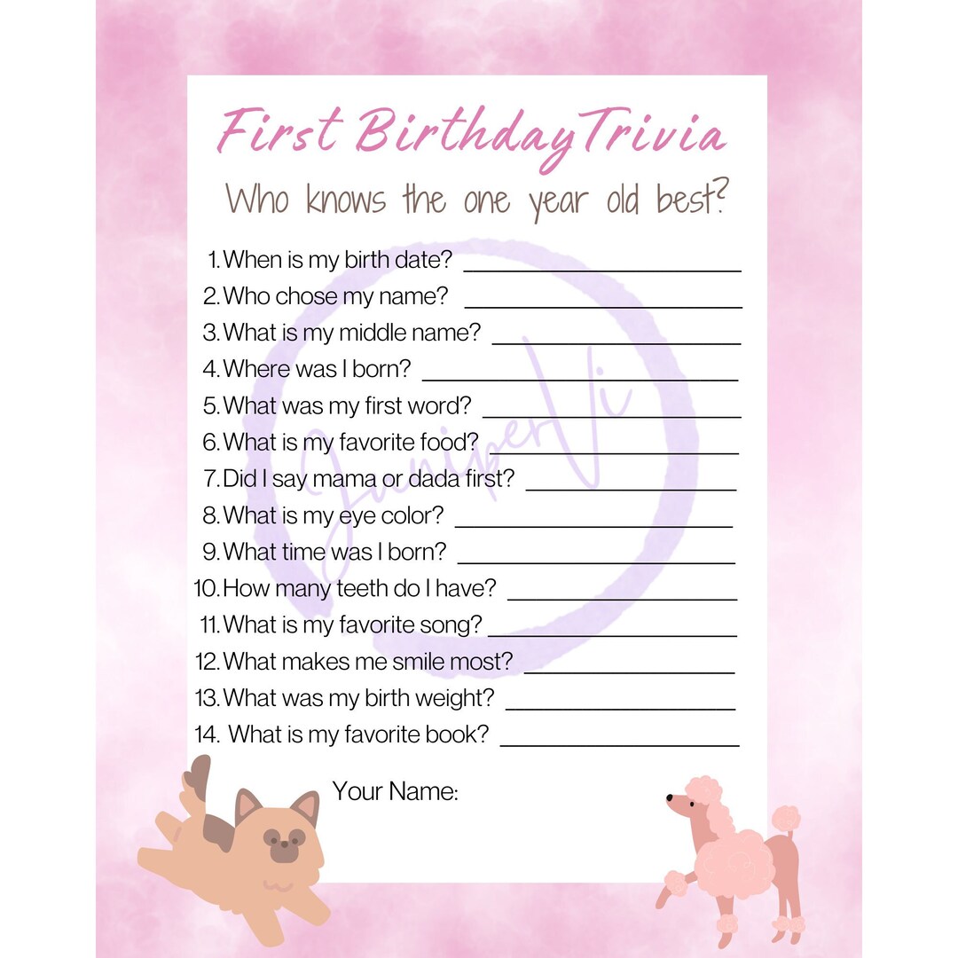 First Birthday Girl Trivia Game Digital Download - Etsy