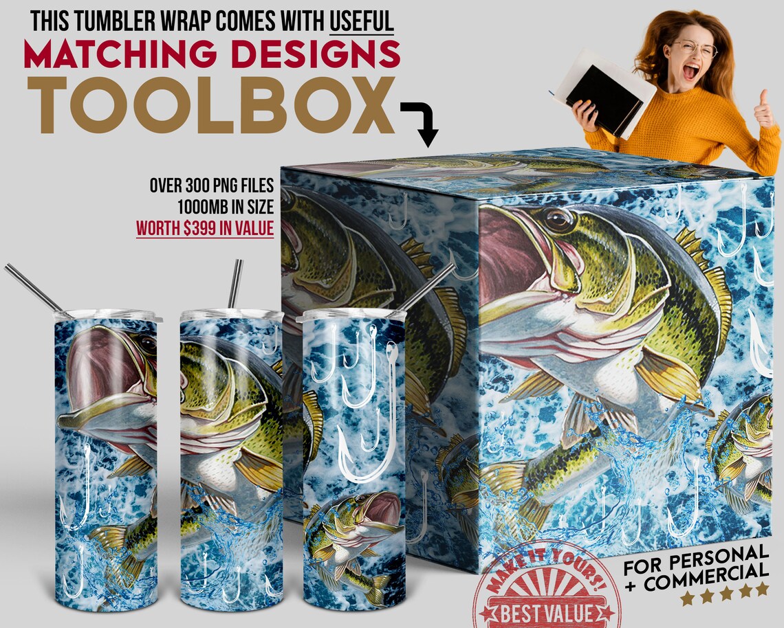 Custom Fishing Tumbler Wrap Png MATCHING DESIGN TOOLBOX for - Etsy