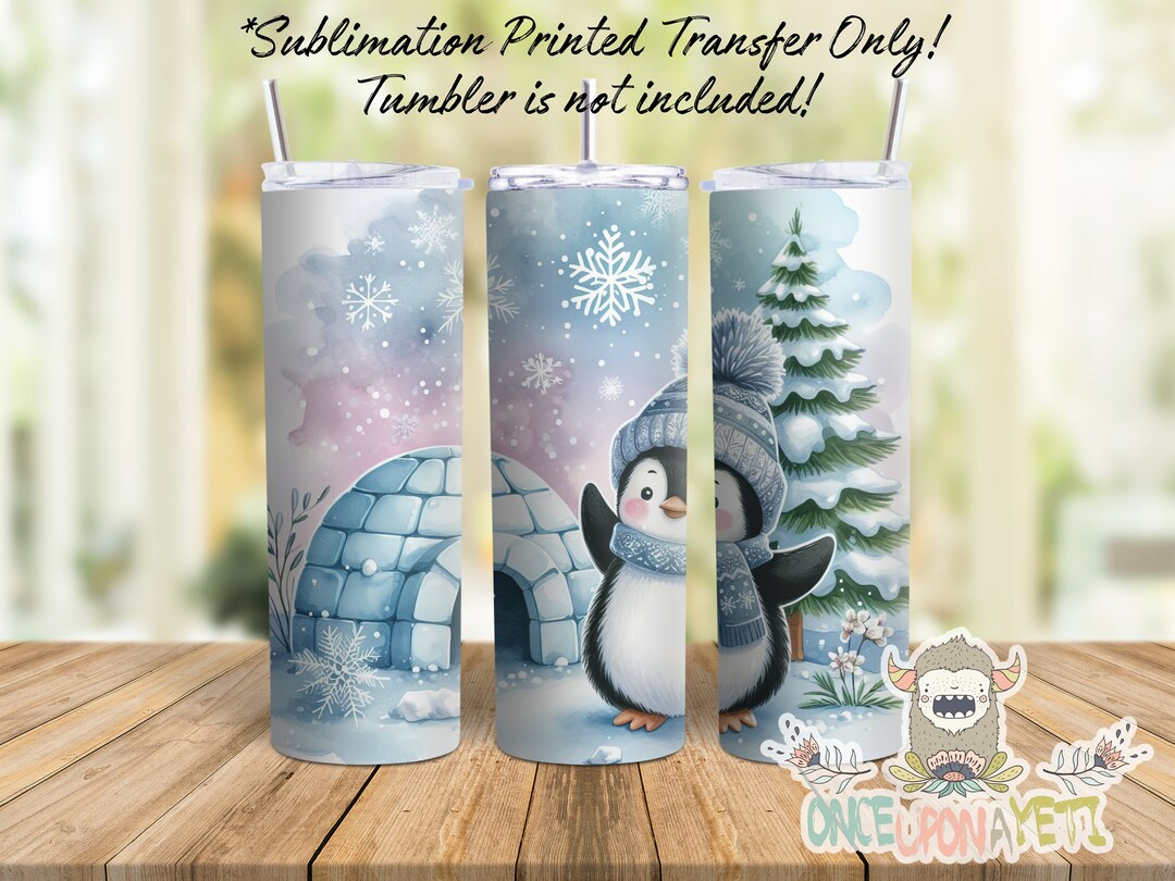 Christmas, Winter, Snow, Cute, Baby Penguin, Ready to Press, 20 Oz ...