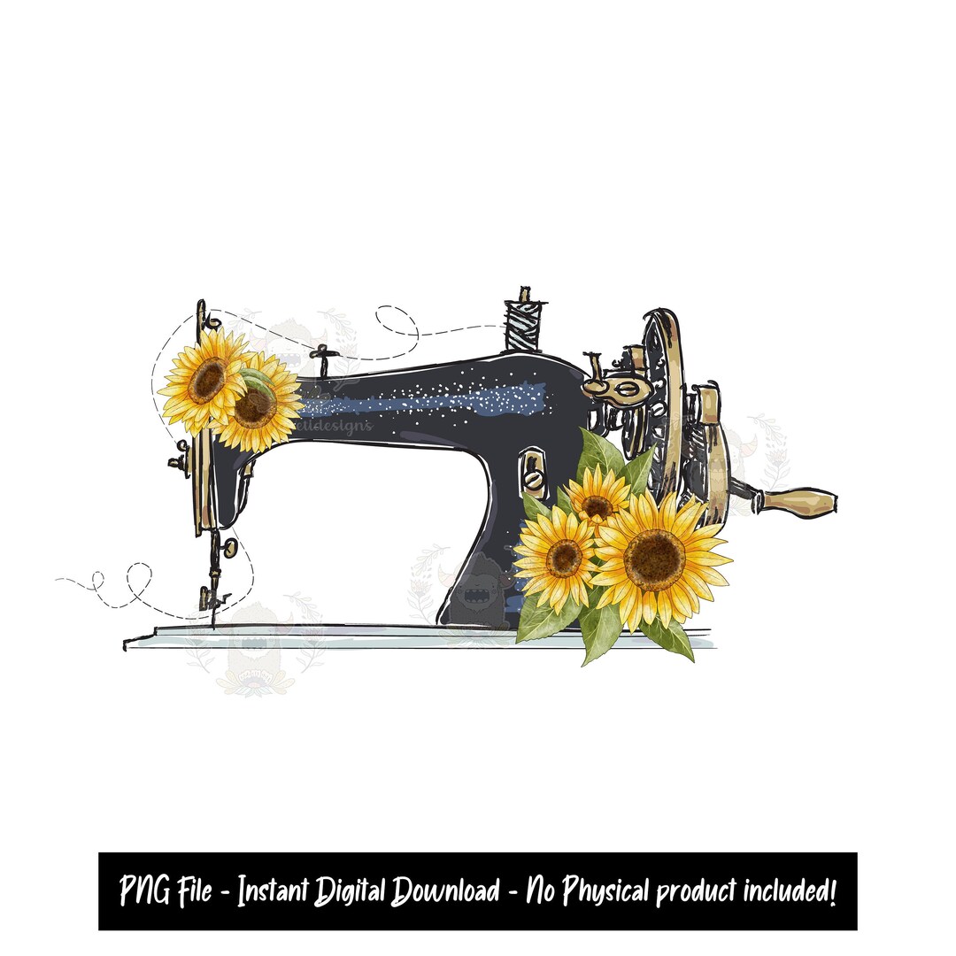 Vintage Sewing Machine With Sunflowers Watercolor Clipart (PNG File) - Etsy