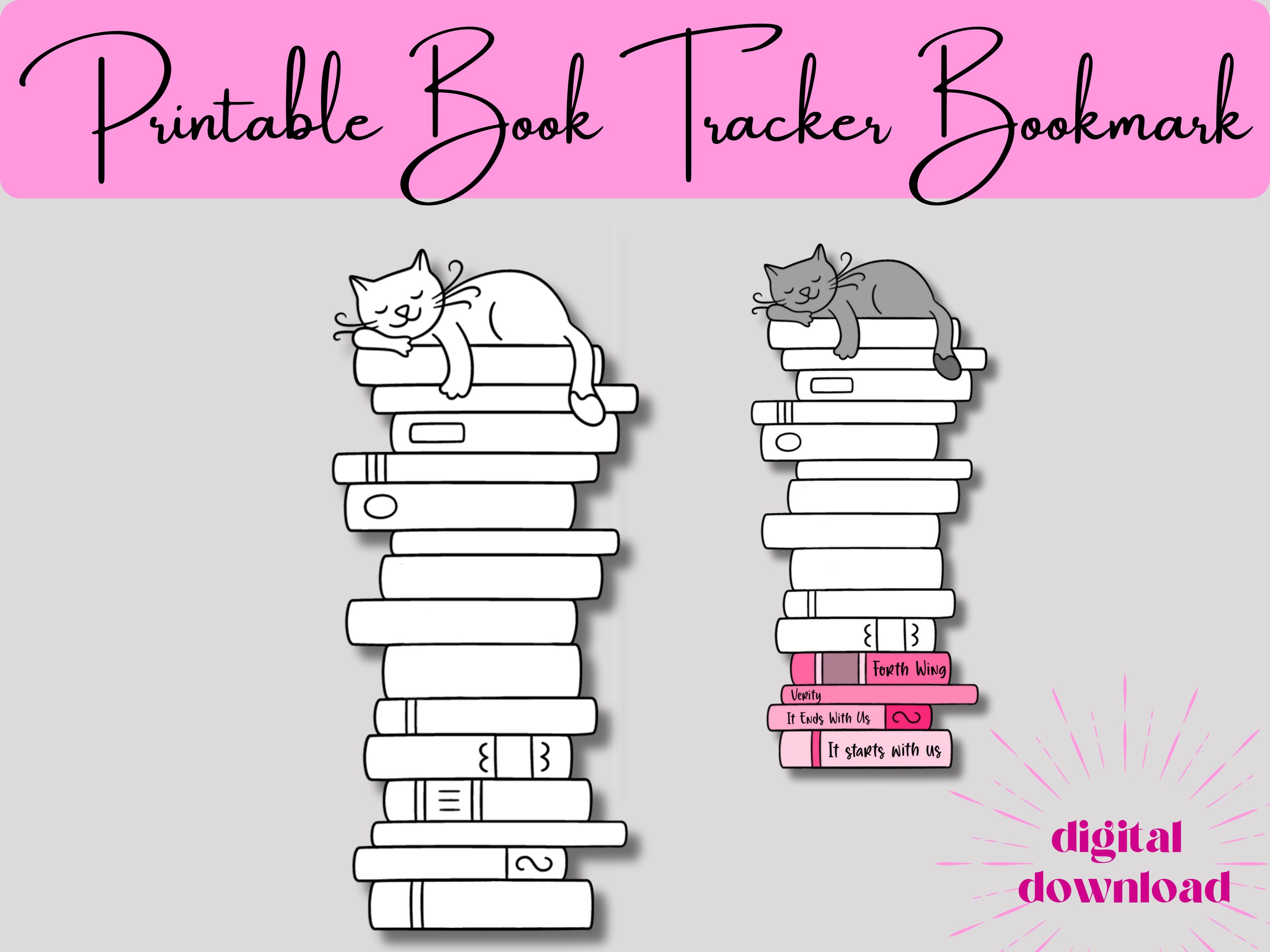 Printable Book Tracker Bookmark | Gift for Book Lovers | Cat Lovers ...