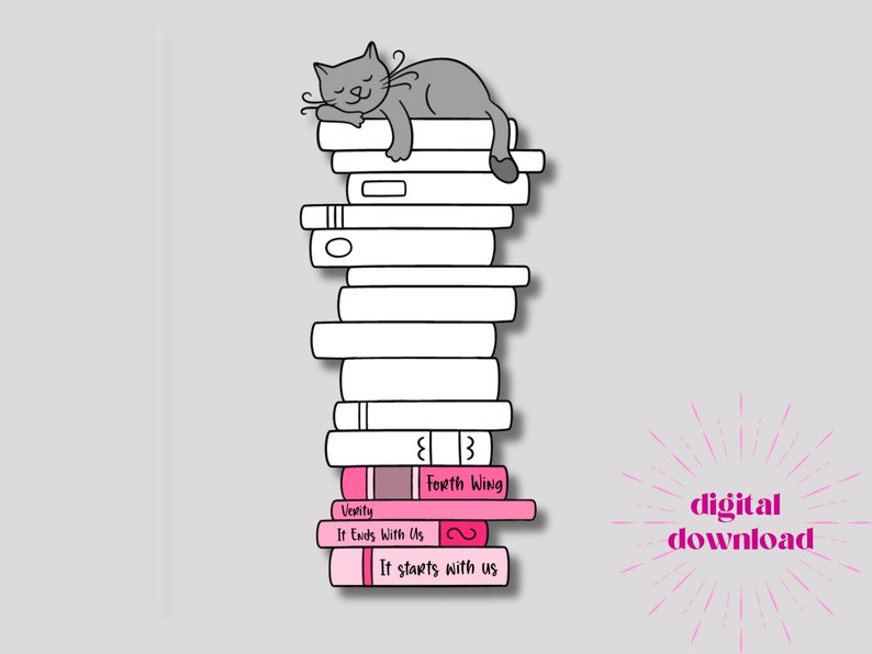 Printable Book Tracker Bookmark | Gift for Book Lovers | Cat Lovers ...