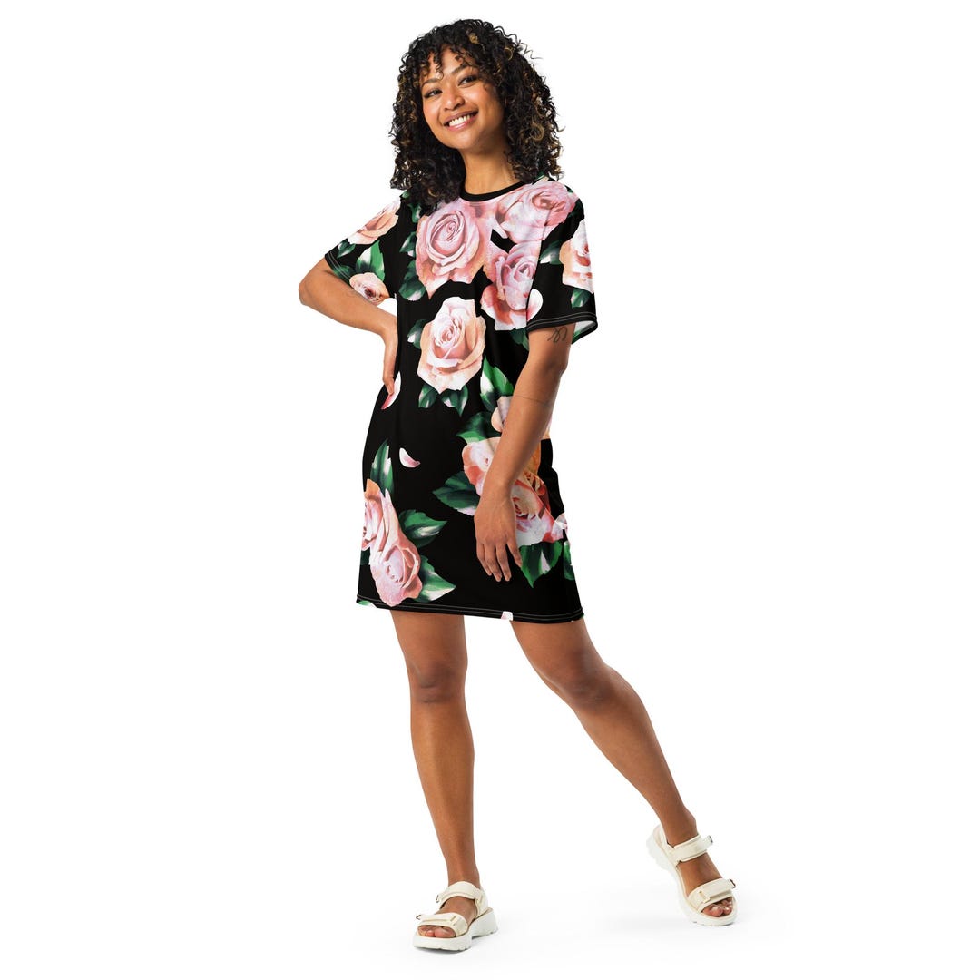 Pink Rose Print T-shirt Dress: Soft Oversized Floral Outfit - Etsy