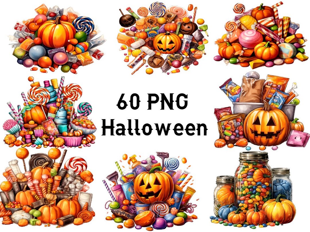 Watercolor Halloween Candy Clipart 60 PNG Files Cute - Etsy