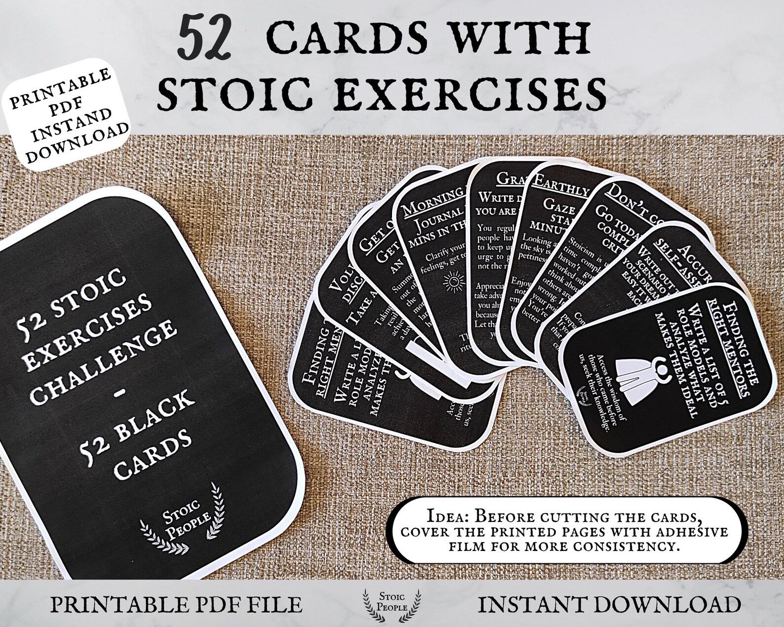 Stoicism Exercise Card Deck Stoic Card Deck for Self - Etsy