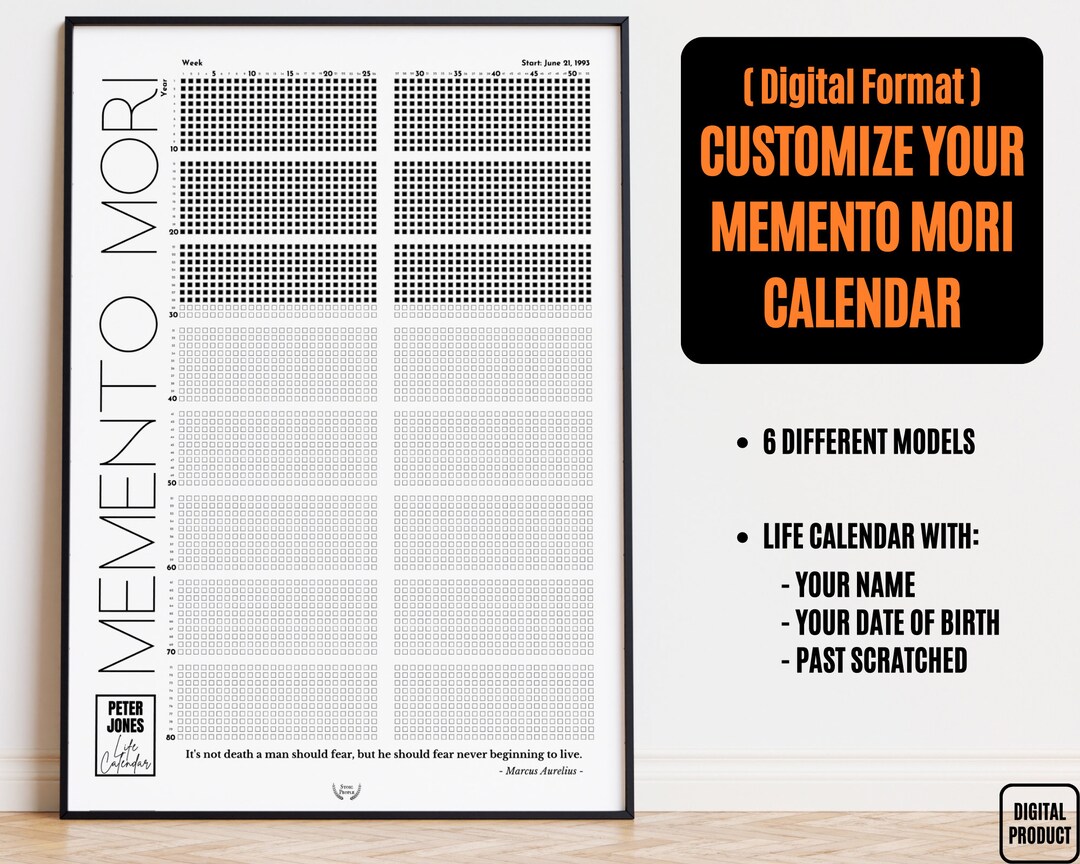 Personalized Memento Mori Calendar: Stoic Art Print, Life in Week ...