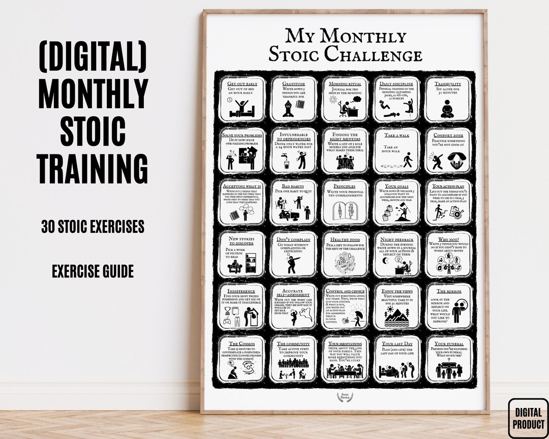 Monthly Stoic Training Poster Printable, Daily Stoic Teachings Monthly ...