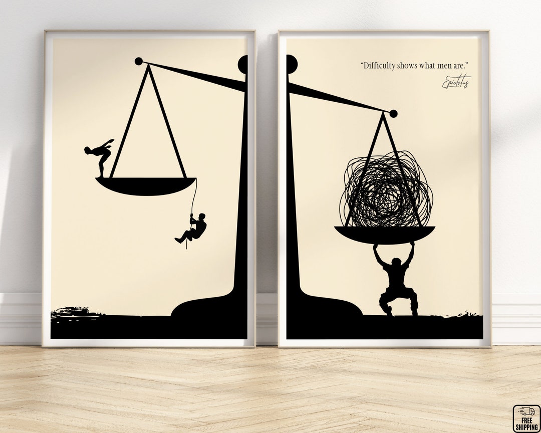 Stoic Wall Art Set of 2 Prints Epictetus Quote About Stoic Courage and 4 Stoic Virtues, Stoicism ...