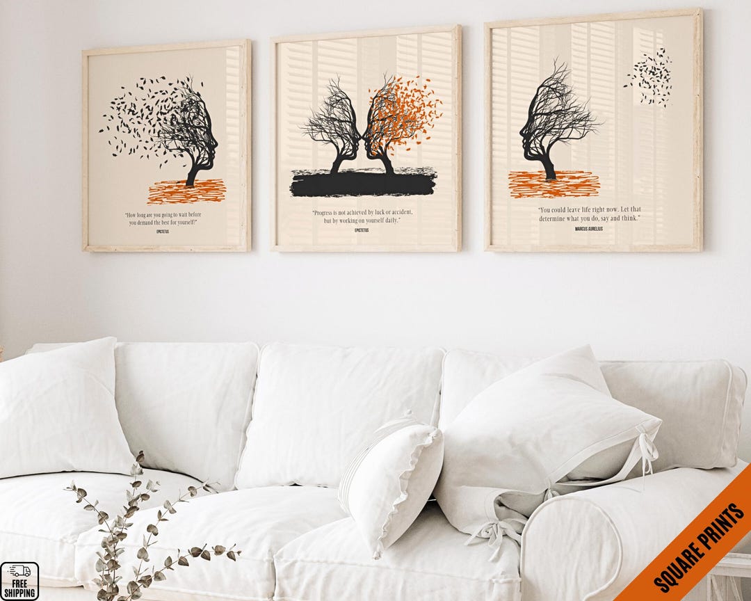 Stoicism Gallery Wall Art Set of 3 Stoic Poster for Wall, Stoic Quote Wall Art Decor for Living ...