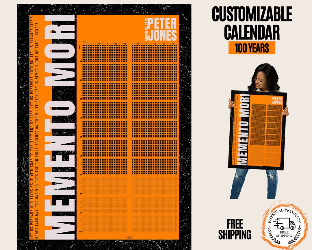 Personalized 100 Year Life Calendar Weeks 100 Year Memento - Etsy