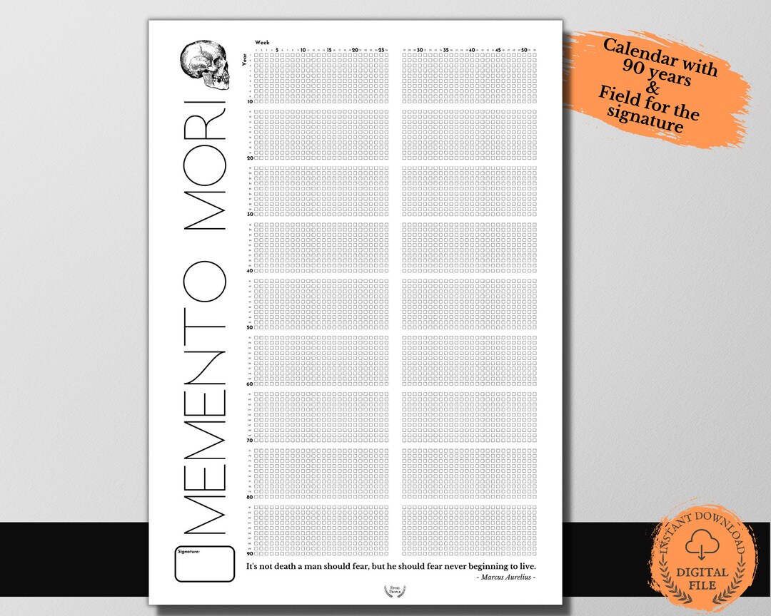 Stoic Calendar Memento Mori Life in Weeks Calendar, Stoicism Print ...