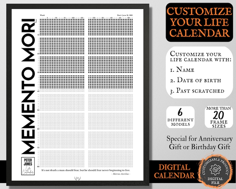 Personalized Memento Mori Calendar Life in Weeks Stoicism - Etsy