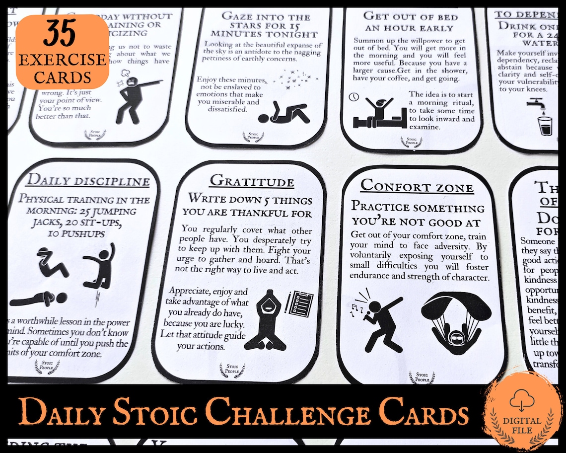 Stoicism Cards Stoic Exercise Challenge Cards Daily Stoic - Etsy