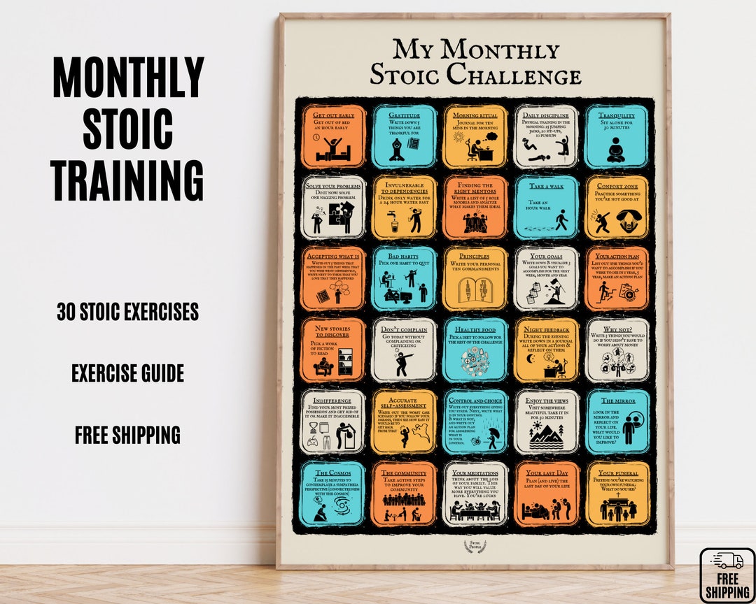 Monthly Stoic Exercise Set, Monthly Challenge on Stoicism Wall Art ...