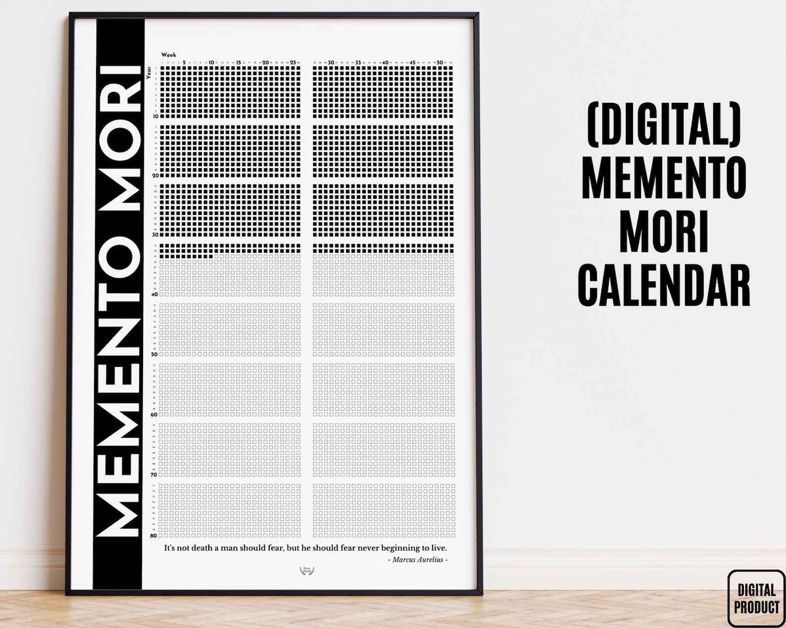 Printable Memento Mori Calendar Weeks of Life Poster, Stoicism Calendar ...