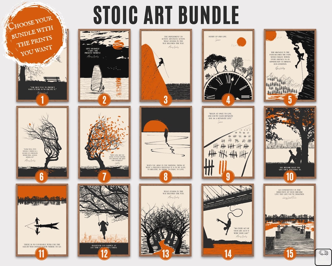 Stoicism Art Print Set, Stoic Quote Wall Decor, Stoic Wall Art Gallery, Marcus Aurelius Seneca ...