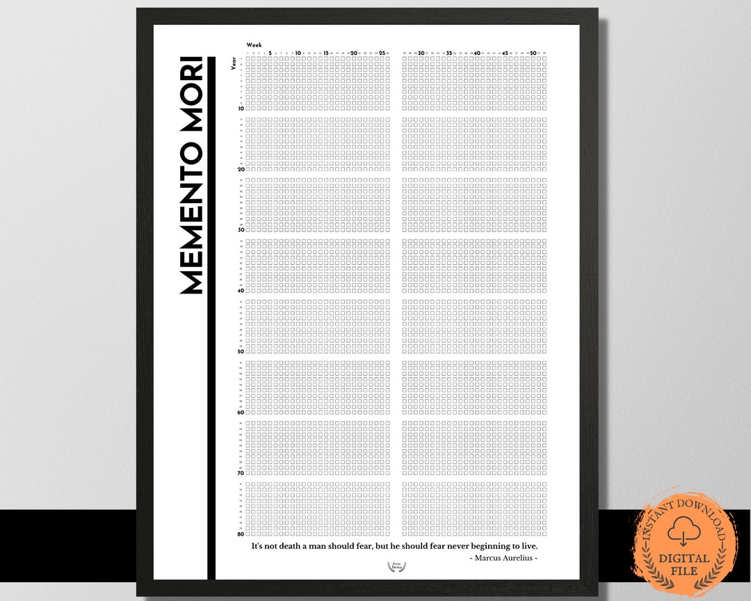 Memento Mori Life Calendar, Stoicism, Life in Weeks Calendar, Daily ...