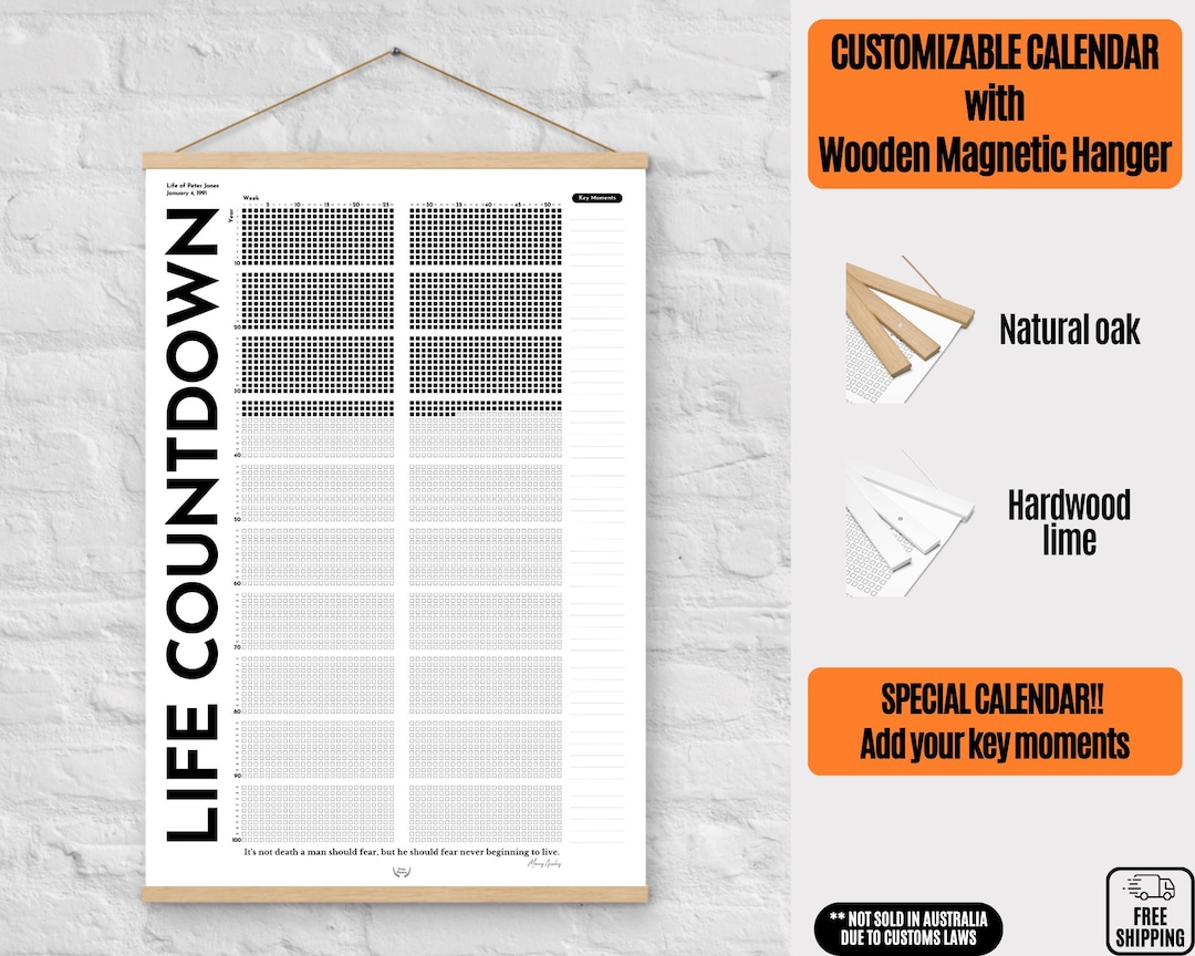 Life Countdown Calendar: 100 Years Weekly Tracker - Hanging Poster With ...