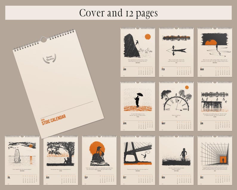Stoic Calendar 2026: Stoicism Wall Art Set With Marcus Aurelius Quotes ...