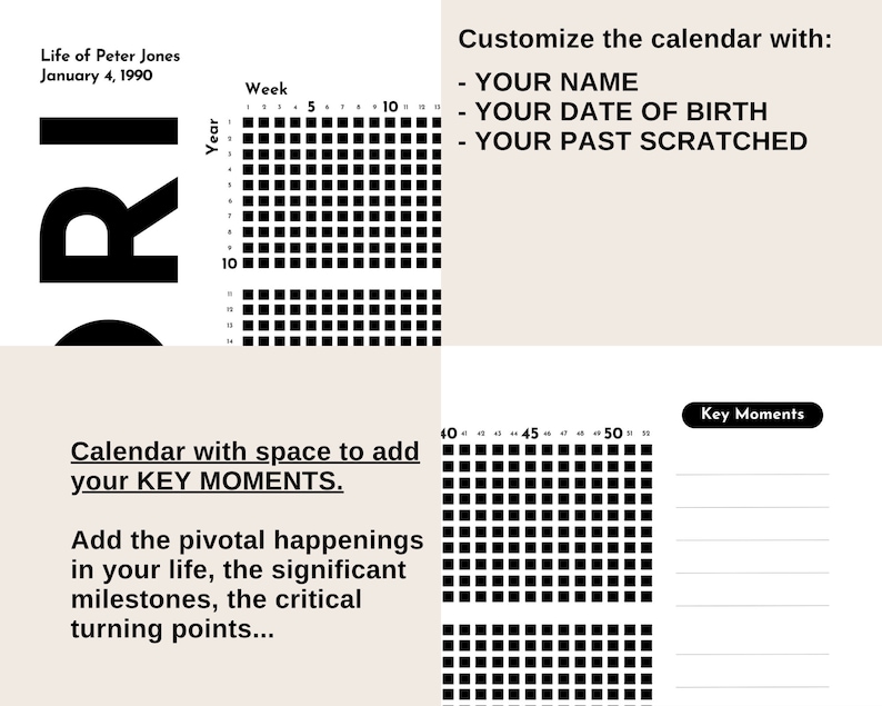 Personalized Life in Weeks Calendar Wall Art: Stoic Memento Mori Poster ...