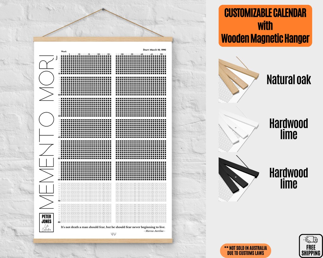 Customized Memento Mori My Life in Weeks Calendar Print With Magnetic ...